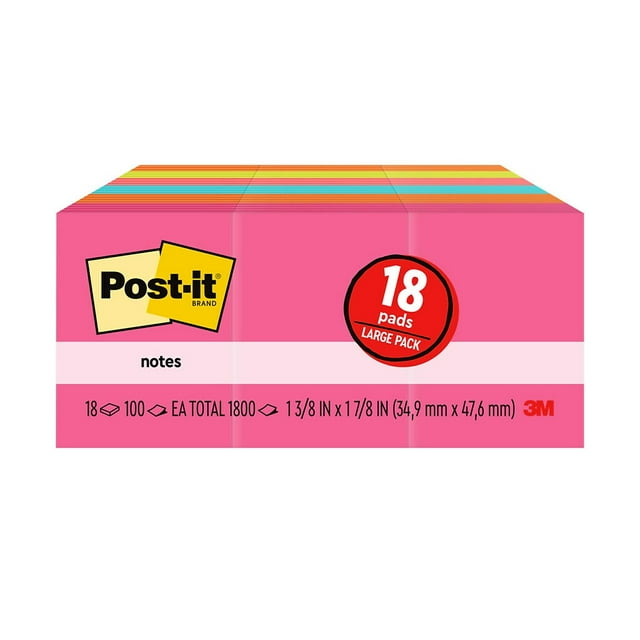 "Post-it Sticky Notes, Value Pack, 1 3/8"" x 1 7/8"", Poptimistic ...
