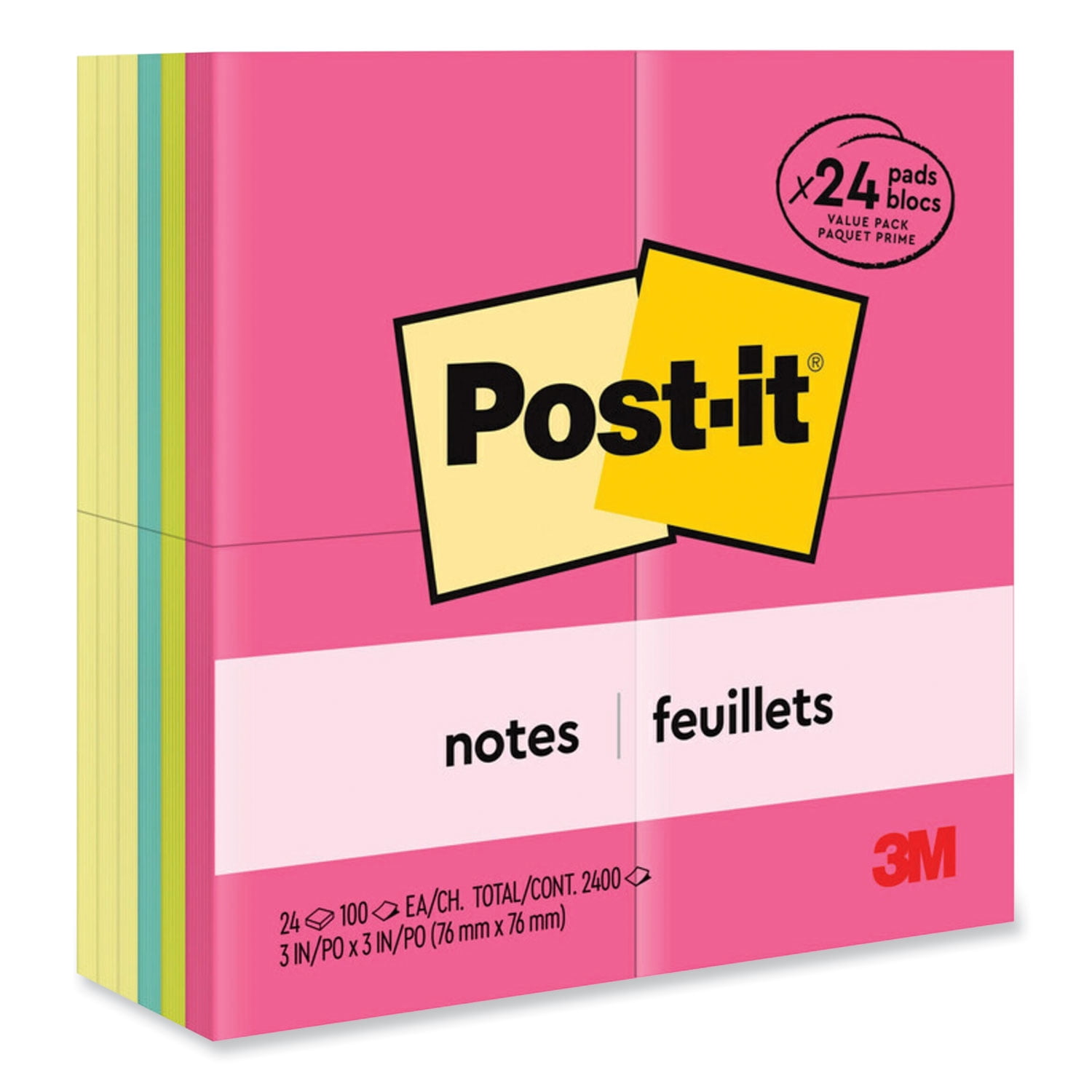 Post-it Original Pads, 3" x 3", (12) Canary Yellow, (12) Poptimistic ...