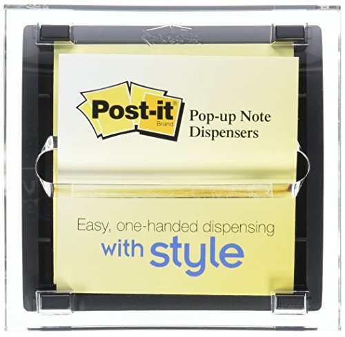 Post-it Pop-up Notes Dispenser, 3 in x 3 in, Black Base Clear Top, 6 ...