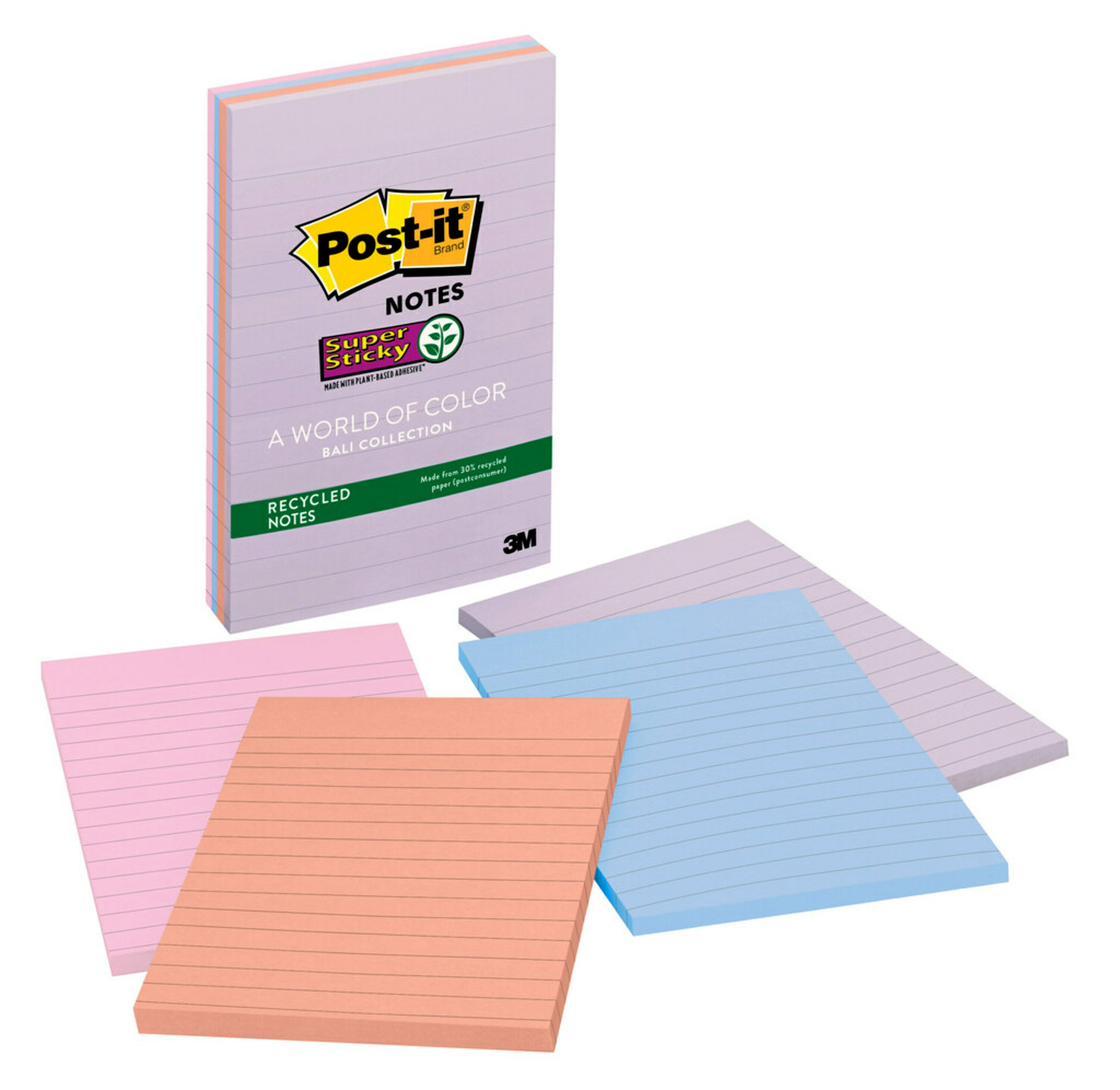 Post-it® Recycled Super Sticky Notes, 4 in x 6 in, Wanderlust Pastels ...