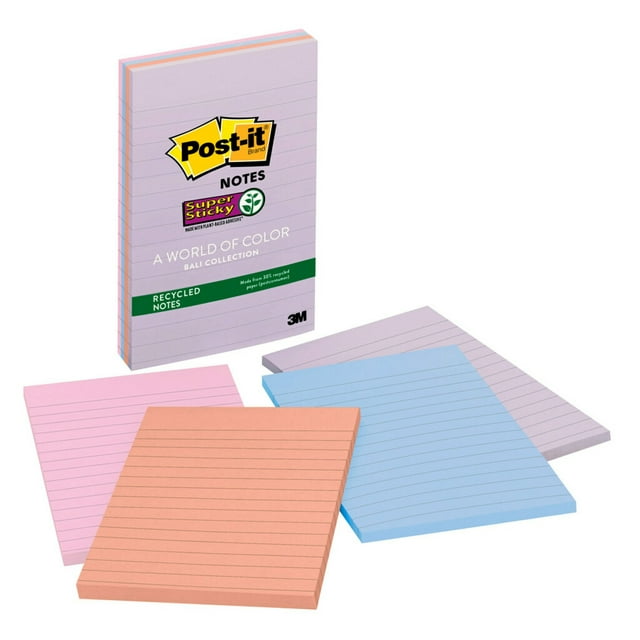 Post-it® Recycled Super Sticky Notes, 4 in x 6 in, Wanderlust Pastels ...