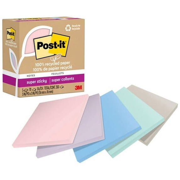 Post-it® Recycled Super Sticky Notes - 70 - 3" x 3" - Square - 70 ...