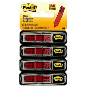 Post-it® Sign Here Sticky Notes, Yellow, 1 in. Wide, 50/Dispenser, Page ...