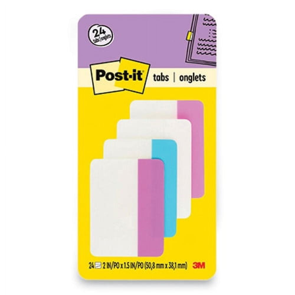 Post-it Solid Color Tabs, 1/5-Cut, Assorted Pastel Colors, 2" Wide, 24 ...