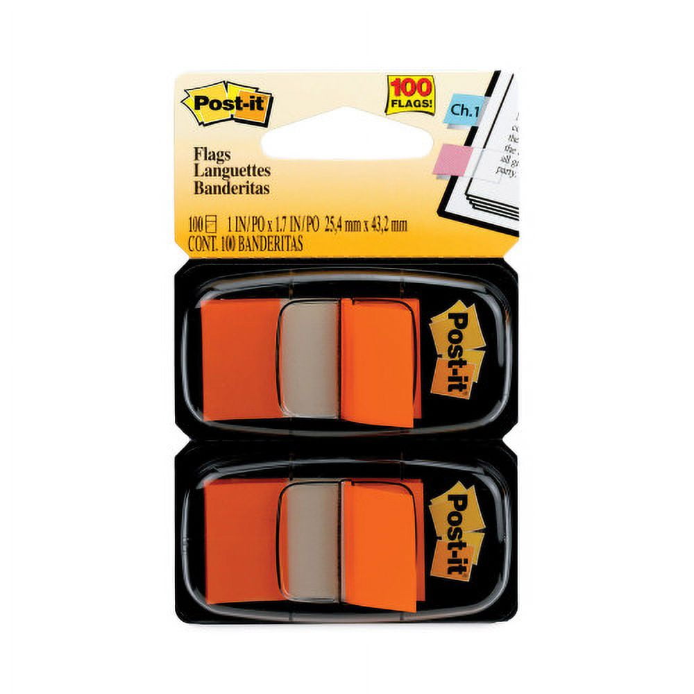 Post-it Standard Page Flags in Dispenser, Orange, 50 Flags/Dispenser, 2 ...