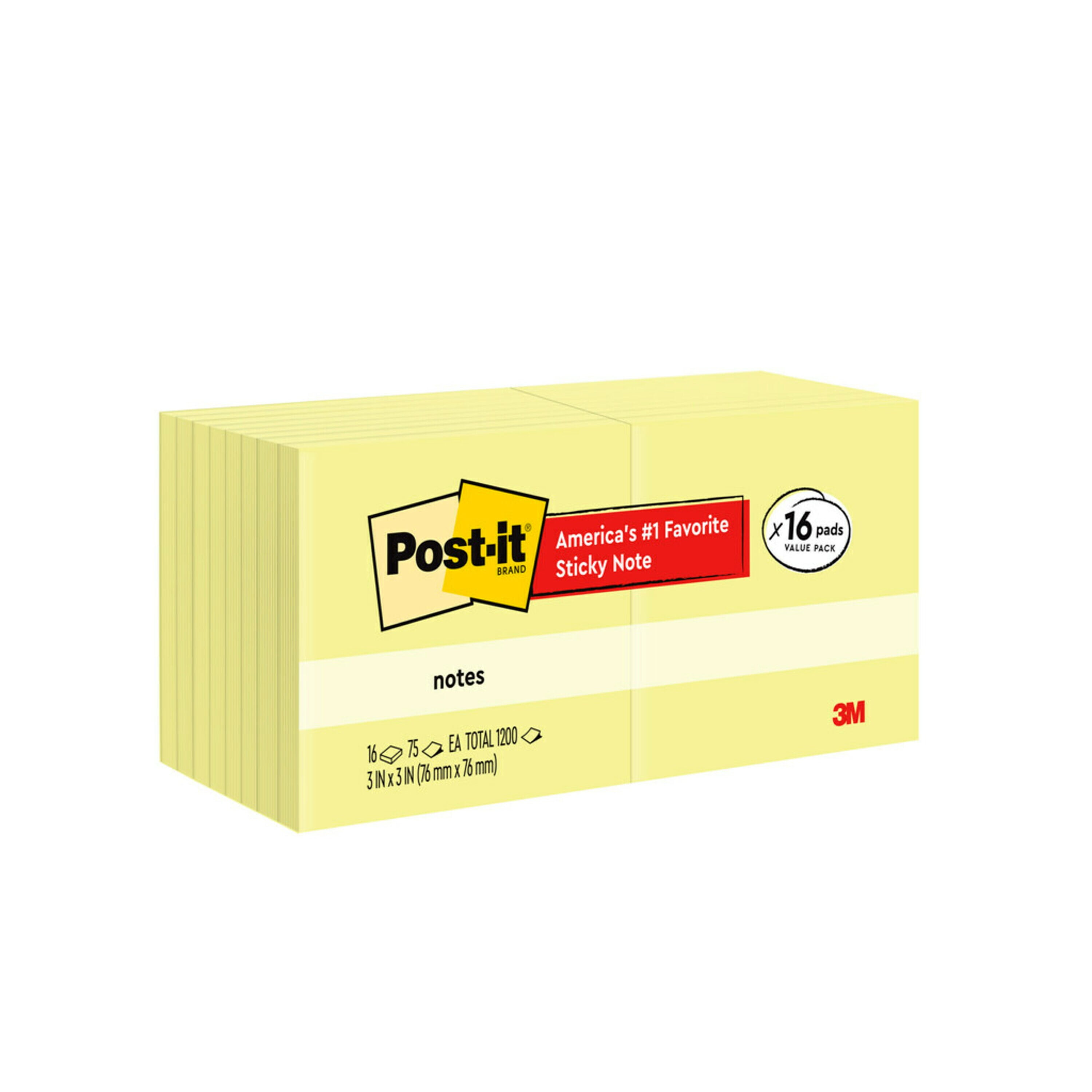 Post-it Sticky Notes Value Pack, 3 in x 3 in, Canary Yellow, 16 Pads ...