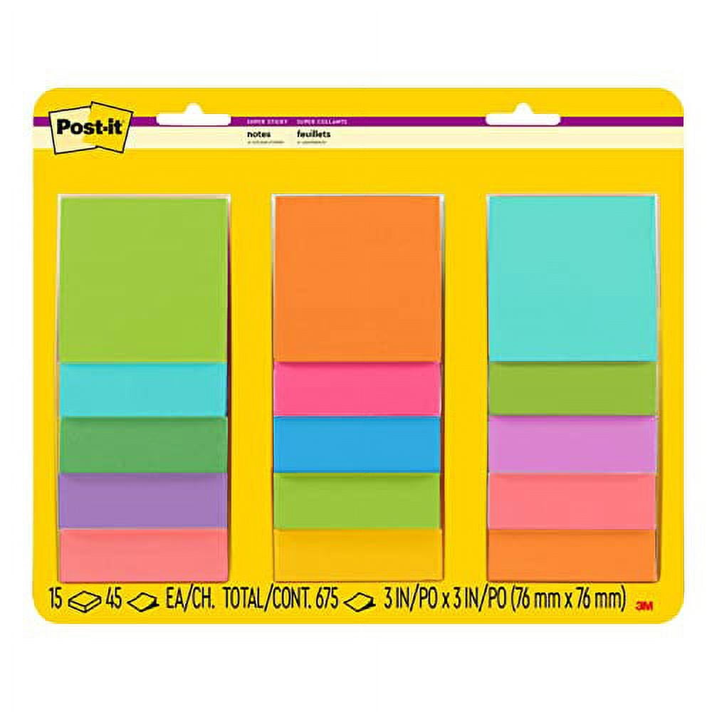 Post-it SuPER Sticky Notes, 3x3 in, 15 Pads, 2x the Sticking Power ...