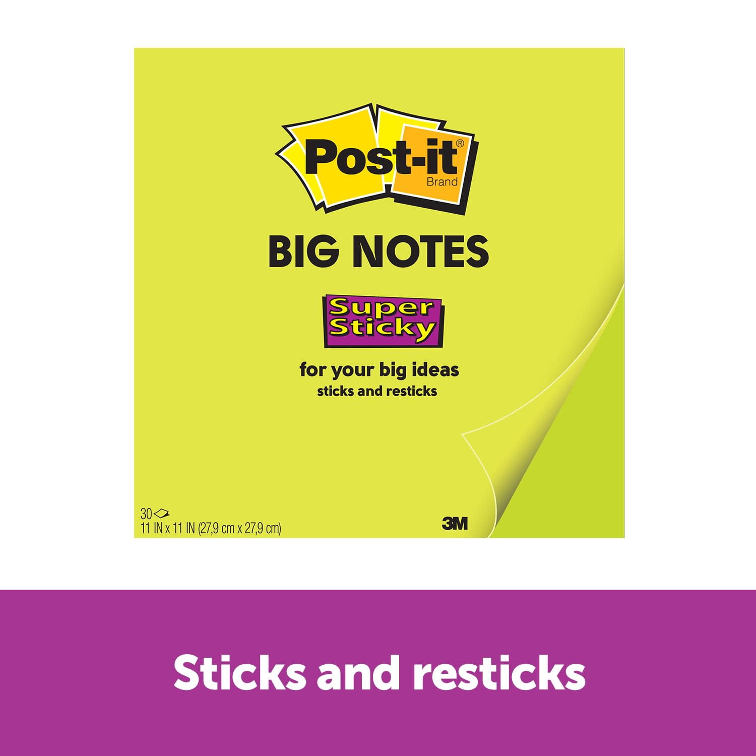 Post-it, Big Notes, 11 in x 11 in, Neon Green, 30 Sheets/Pad - Walmart.com