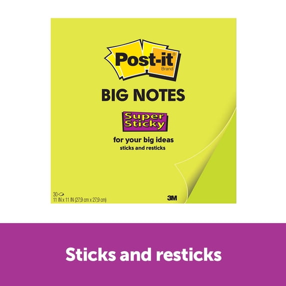 Post-it, Big Notes, 11 in x 11 in, Neon Green, 30 Sheets/Pad - Walmart.com