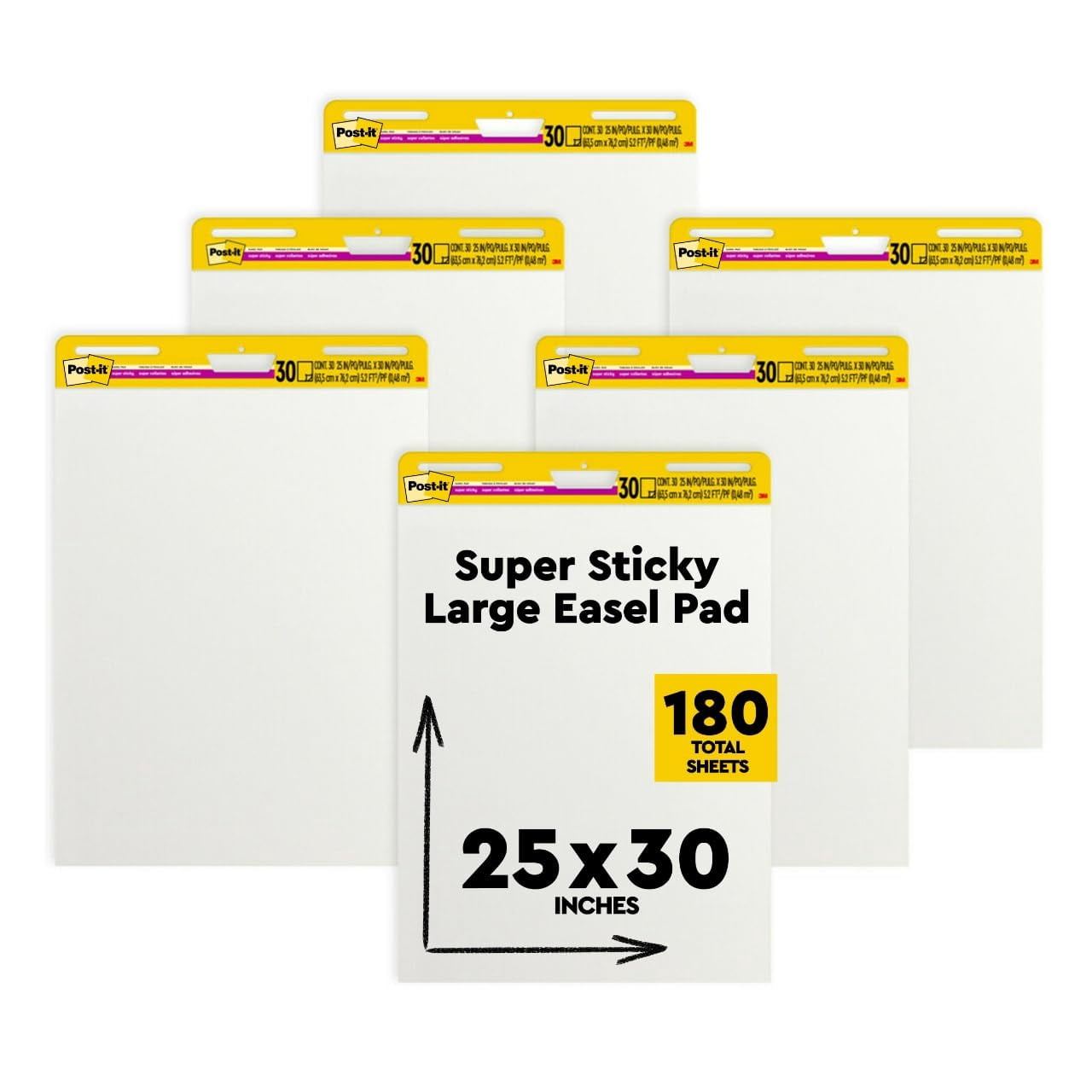 Post-it Super Sticky Easel JKF25 Pad, 25 x 30 Inches, 30 Sheets/Pad, 6 ...