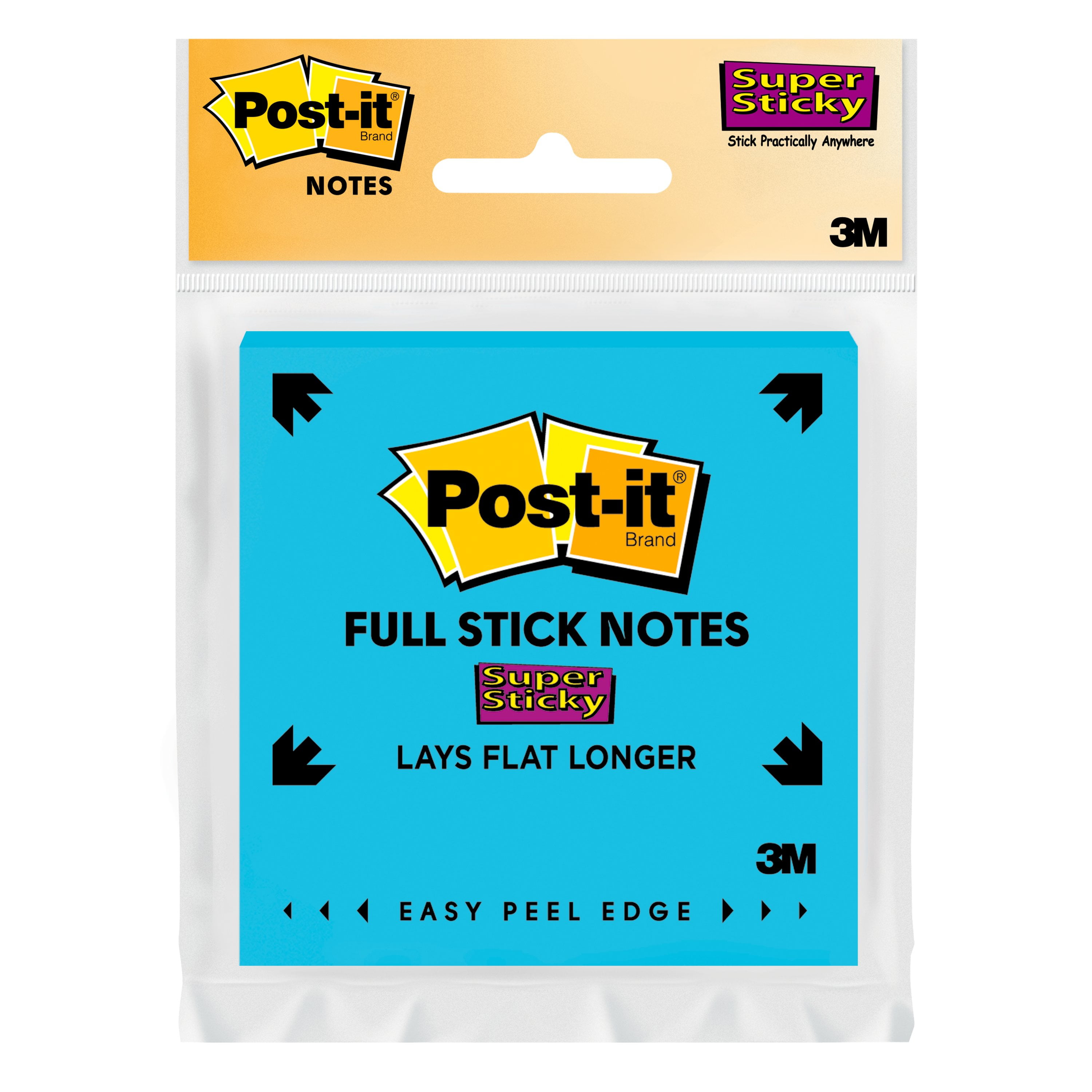 Post-it Super Sticky Full Stick Notes, 3 in x 3 in, Assorted Bright ...
