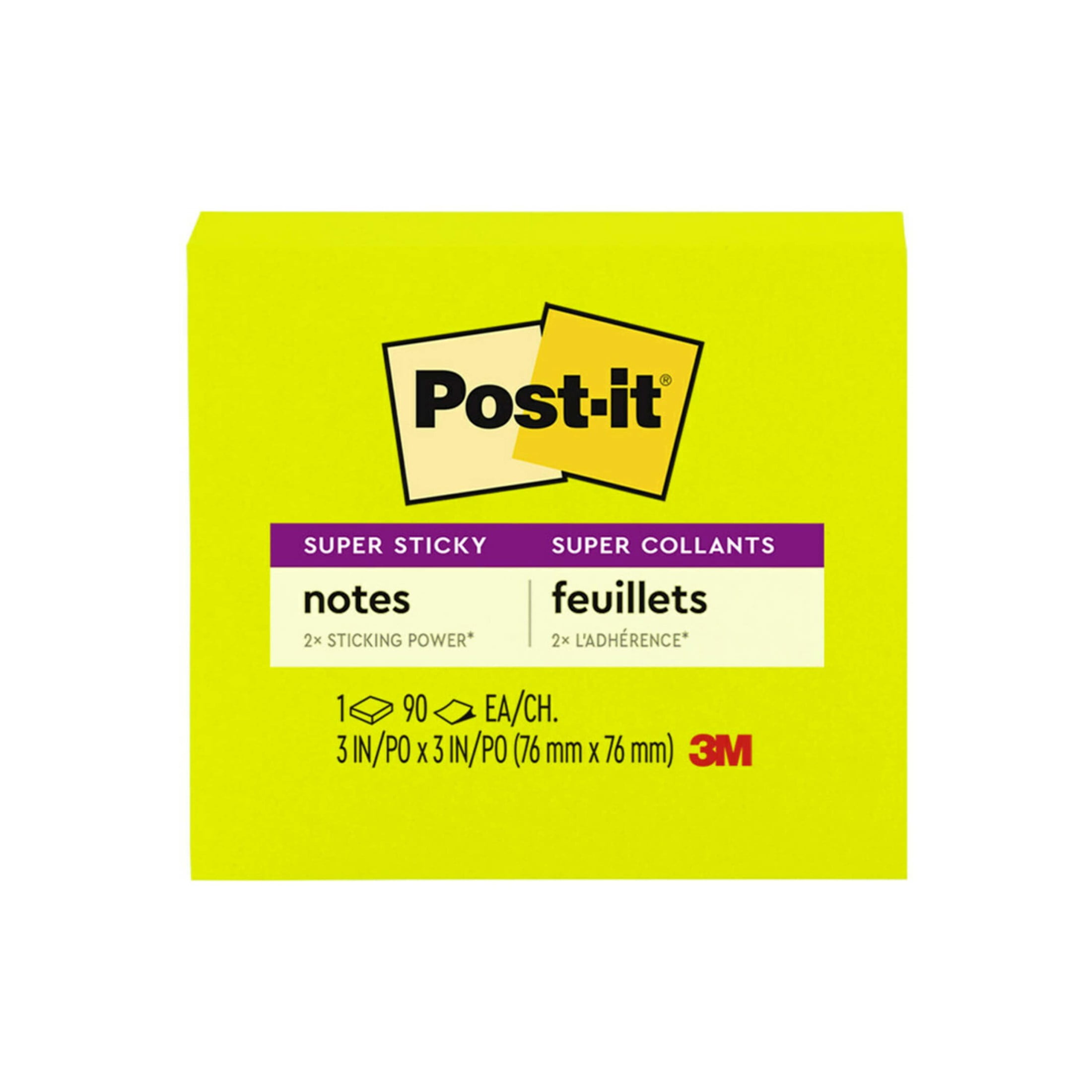 Post-it Super Sticky Notes, Single Color Packs, 3x3 in., 90 Sheets, 1 ...