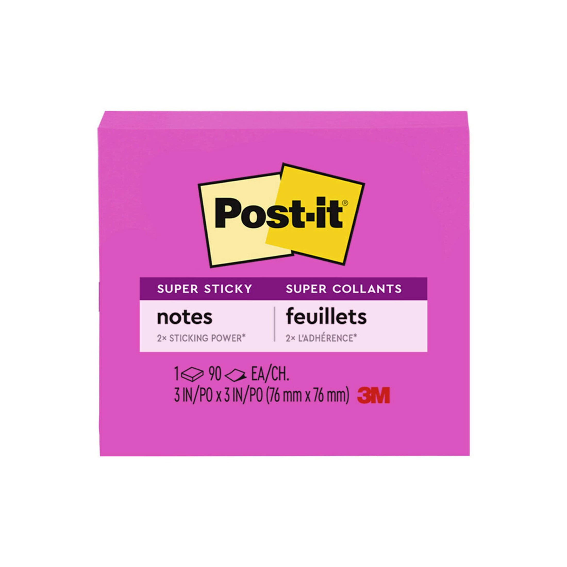 Post-it Super Sticky Notes, 3 in x 3 in, Bright Pink, 1 Pad - Walmart.com