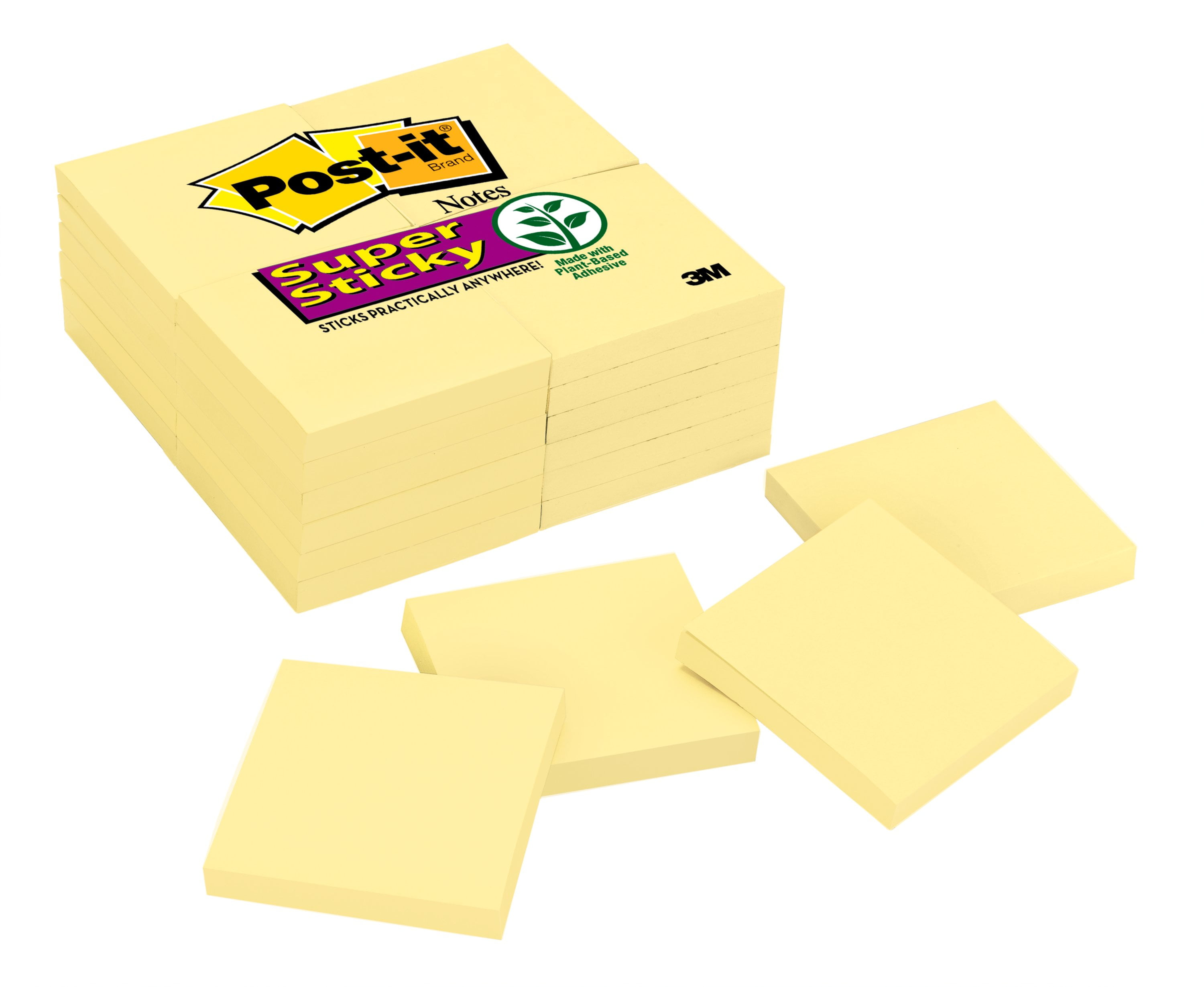 Post it® Super Sticky Notes, 3" x 3", Canary Yellow, Pack Of 24 Pads ...