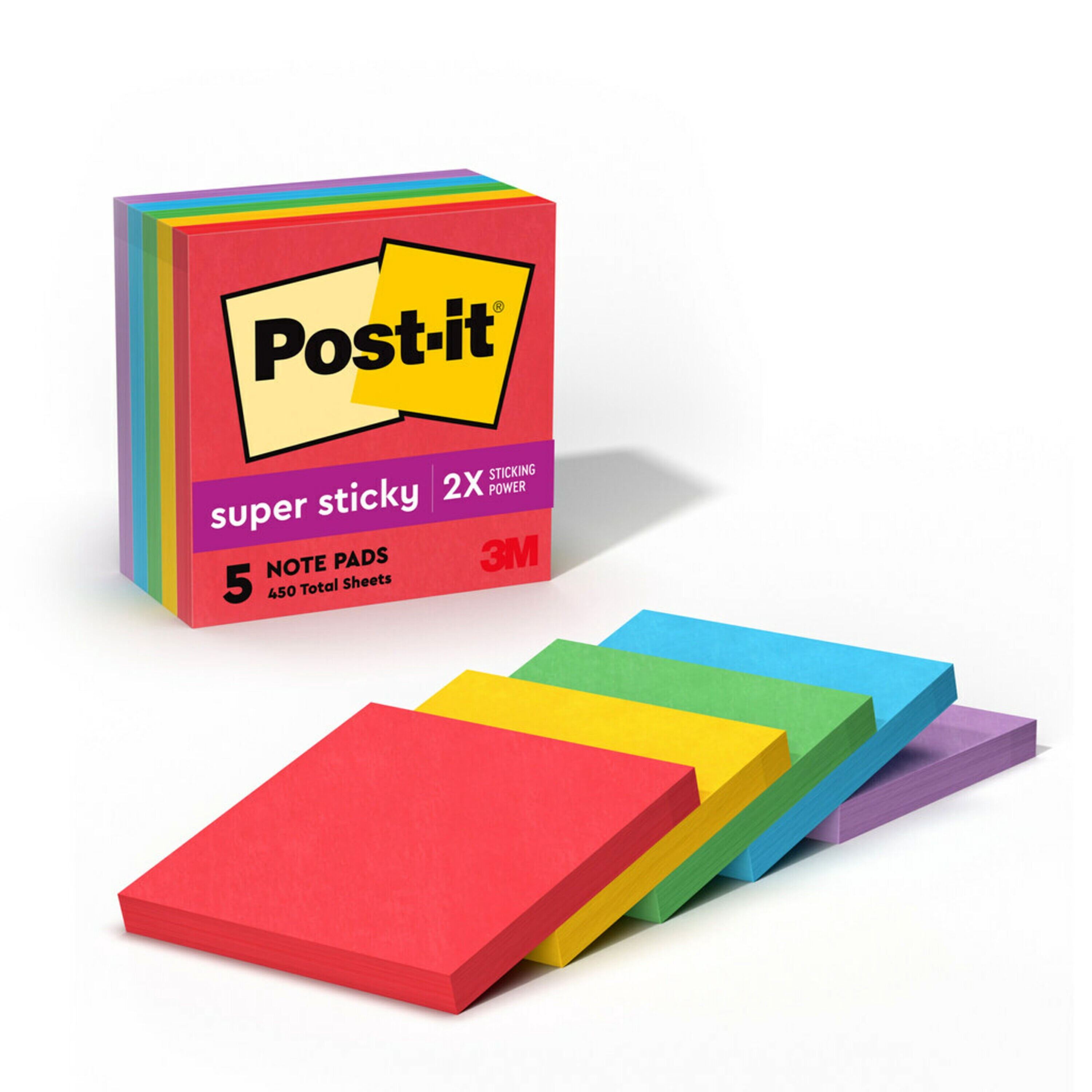 Post-it Super Sticky Notes, 3 in x 3 in, Playful Primaries, 5 Pads ...