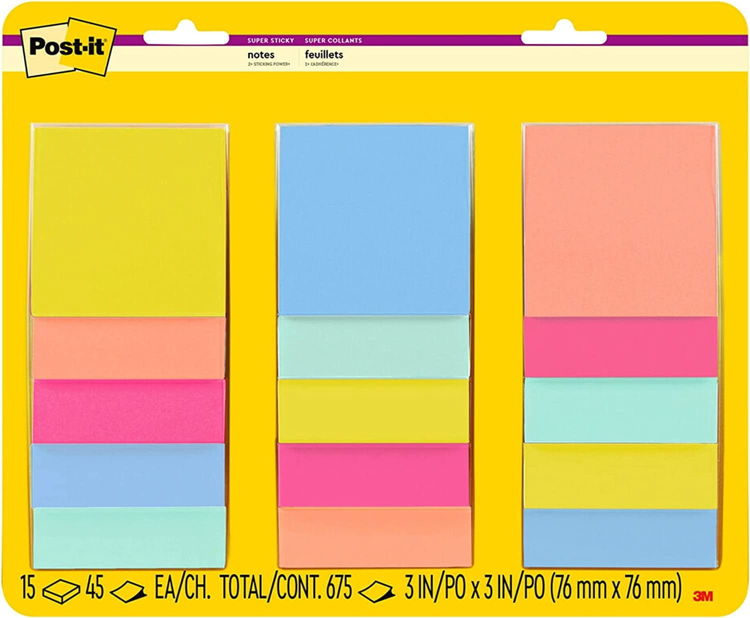Post-it Super Sticky Notes, 3 in. x 3 in., Summer Joy Collection, 15 ...