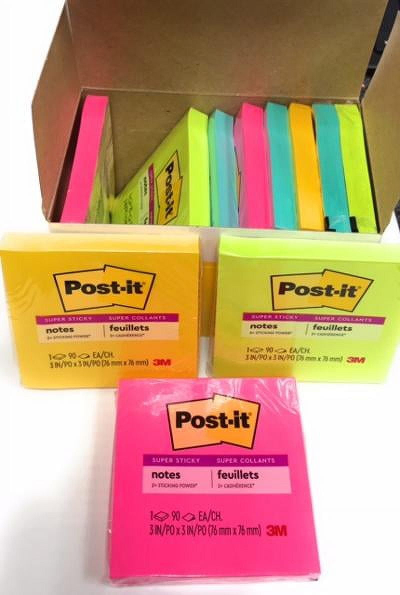 Post-it Super Sticky Notes, 3" x 3", Colors May Vary, 12 Pads Total ...