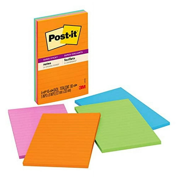 Post-it Super Sticky Notes, 5x8 in, 4 Pads, 2x the Sticking Power, Rio ...