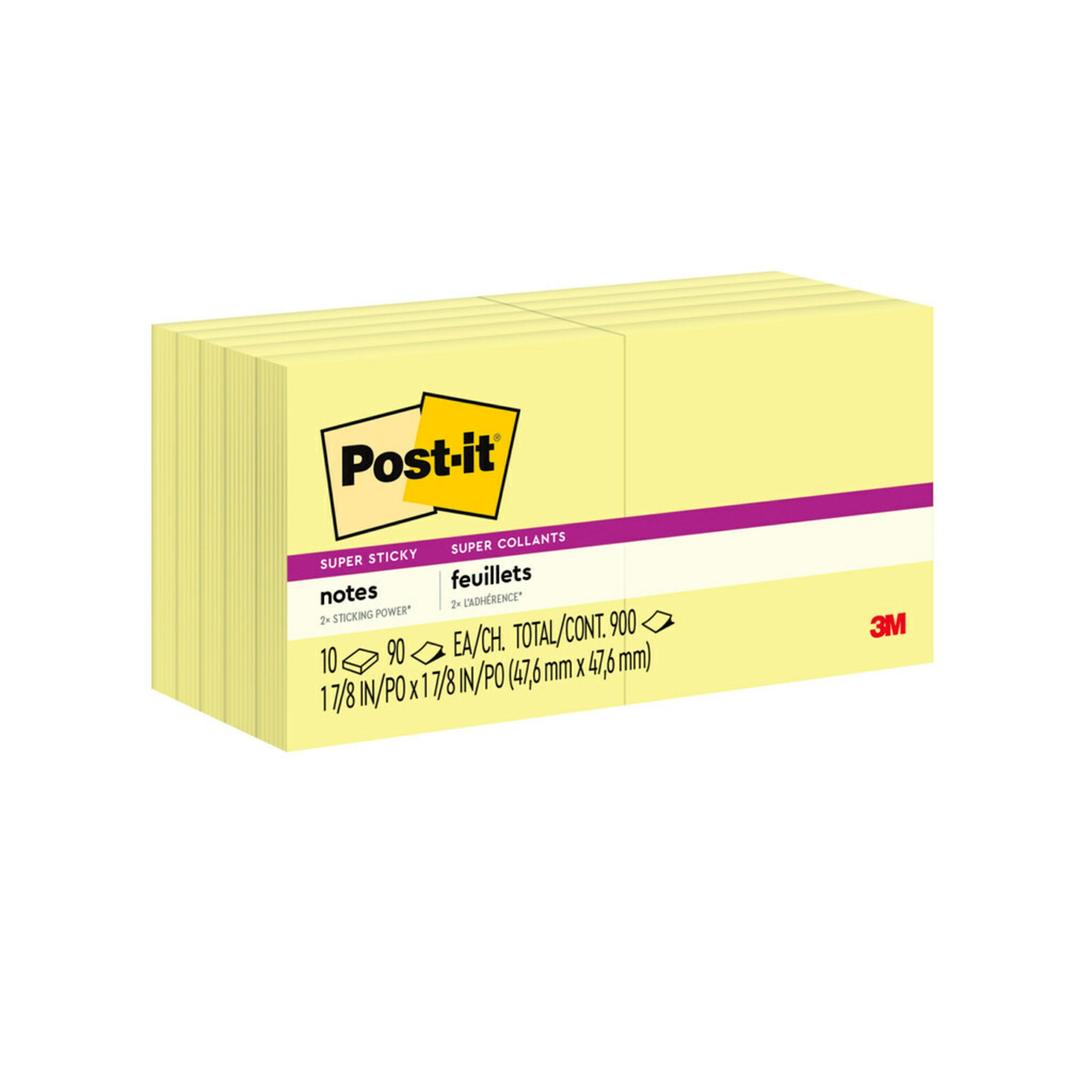 Post-it Super Sticky Notes, Canary Yellow, 1 7/8 in. x 1 7/8 in., 90 ...