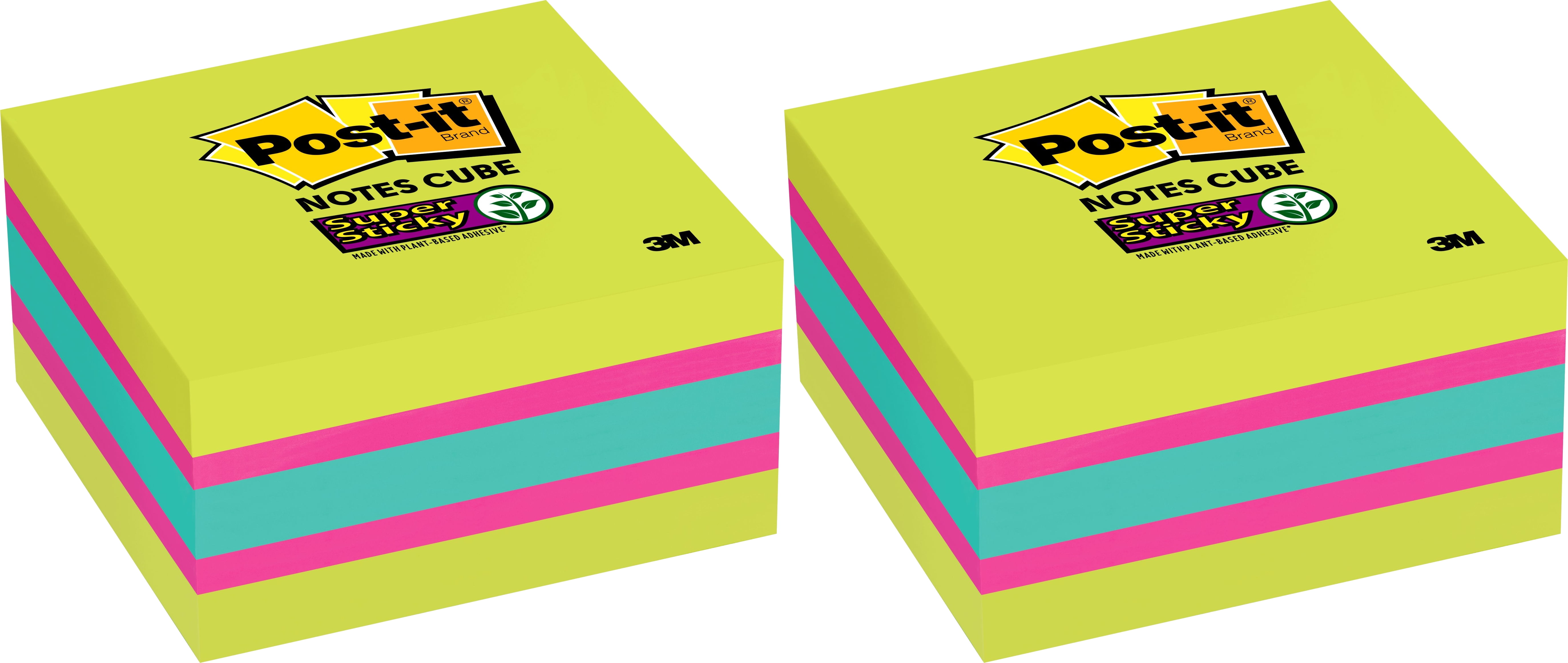 Post-it Super Sticky Notes Cube, 3" x 3", Bright Colors 360 Sheets/Cube ...