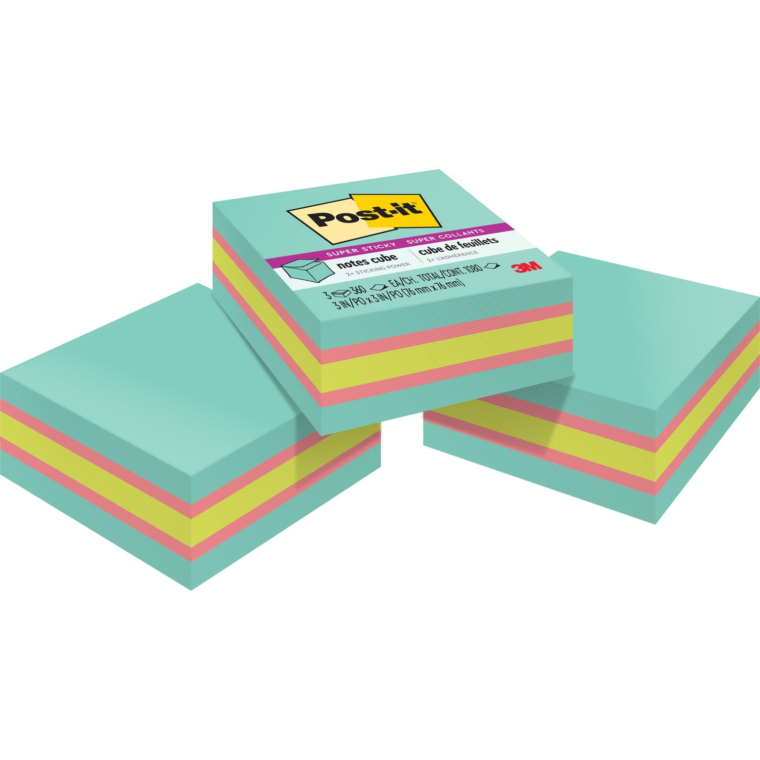 Post-it Super Sticky Notes Cubes 3" x 3" - Square - 360 Sheets per Pad ...
