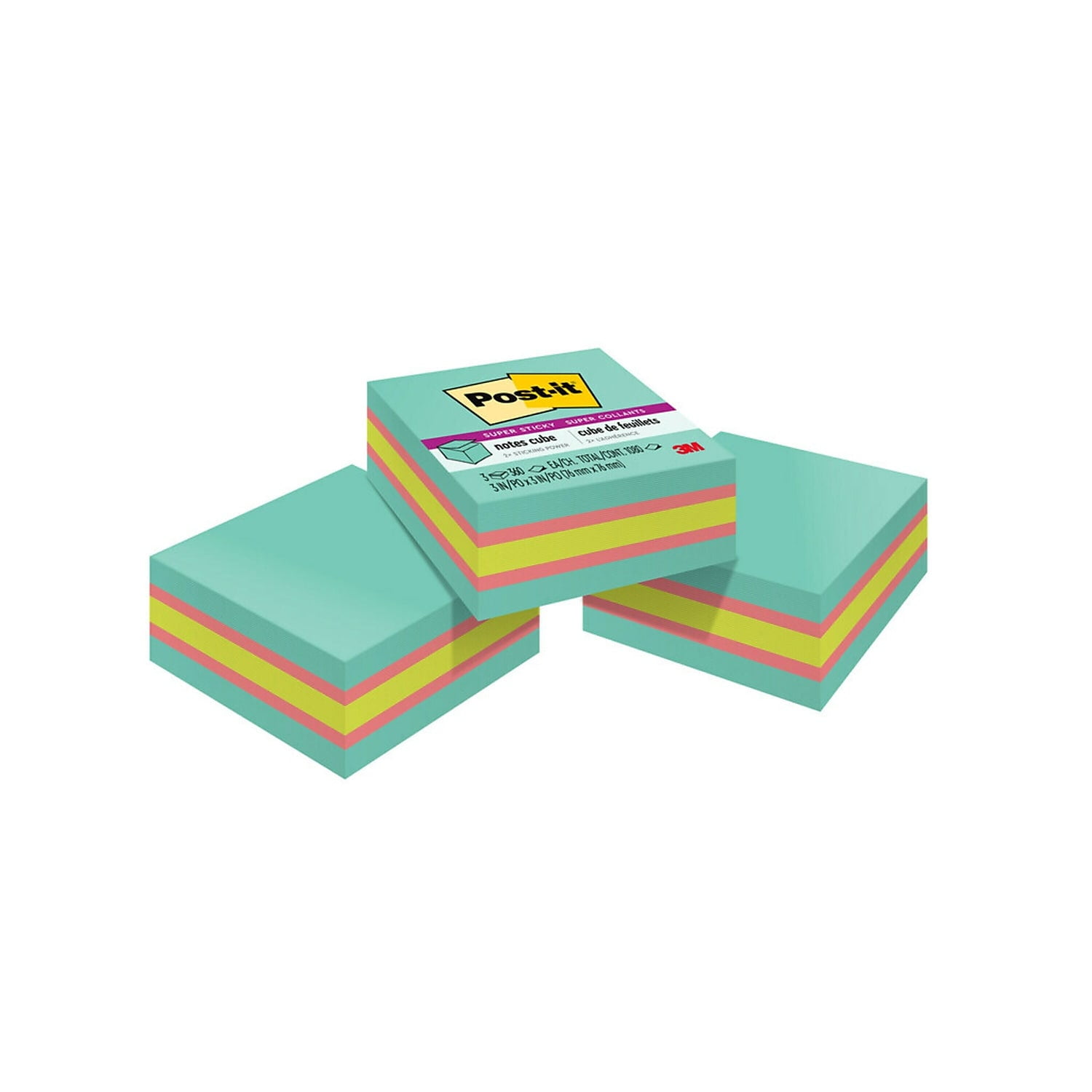 Post-it Super Sticky Notes Cubes 3" x 3" - Square - Multicolor - 3 ...
