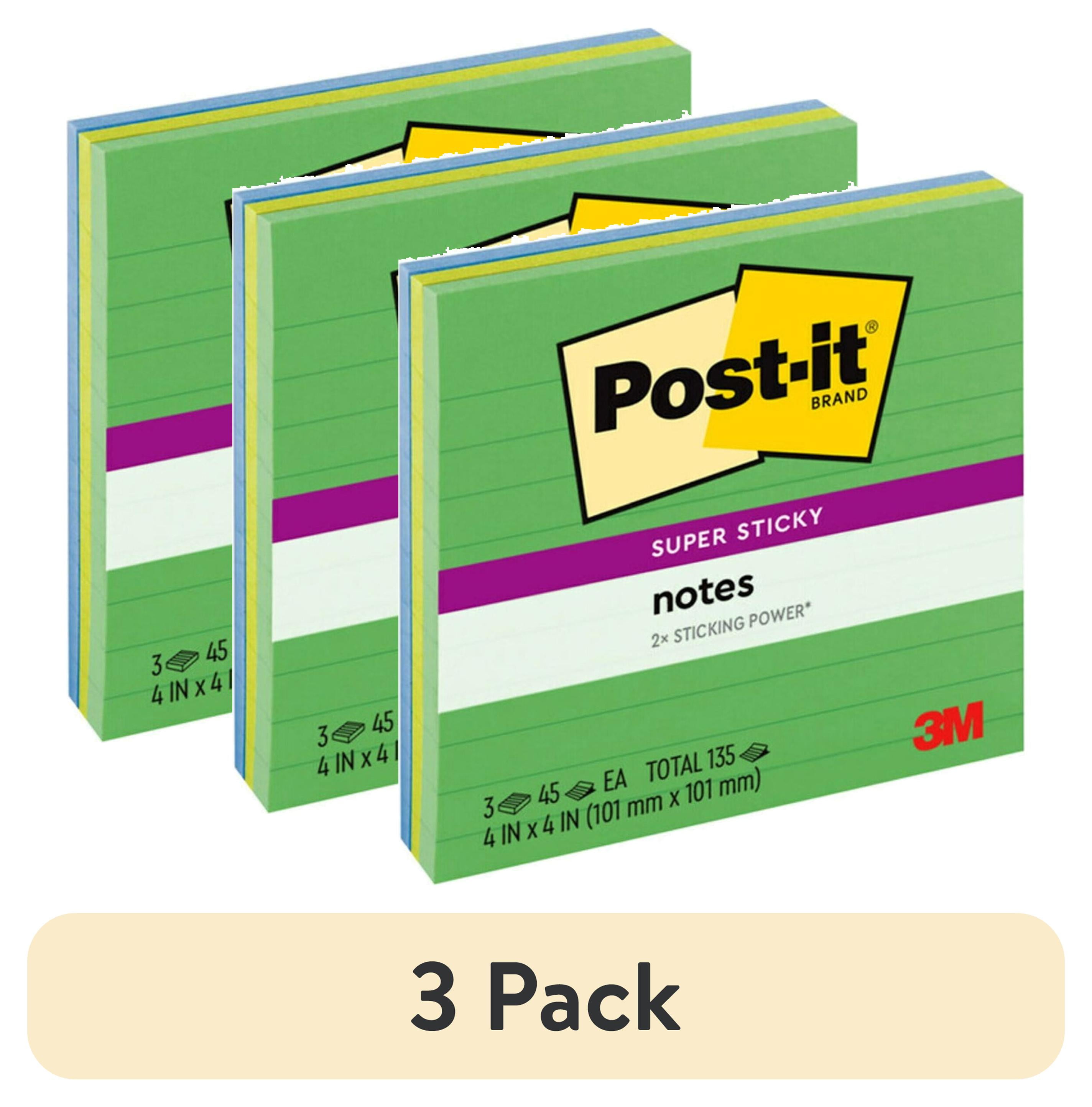 (3 pack) Post-it Super Sticky Notes, Lined, 4 in x 4 in, Assorted ...