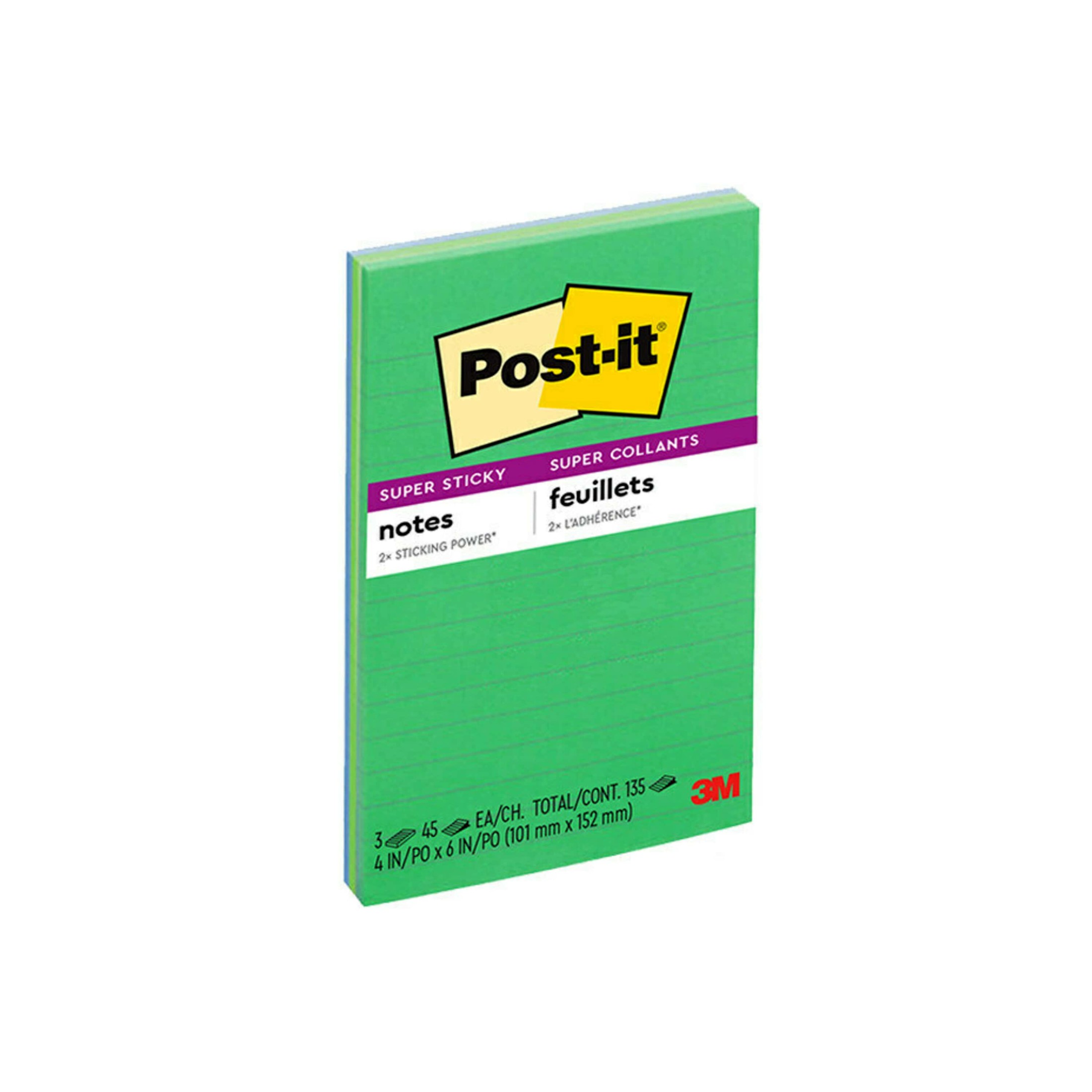 Post-it® Super Sticky Notes, 3" x 3", Assorted Colors, Pack Of 15 Pads ...
