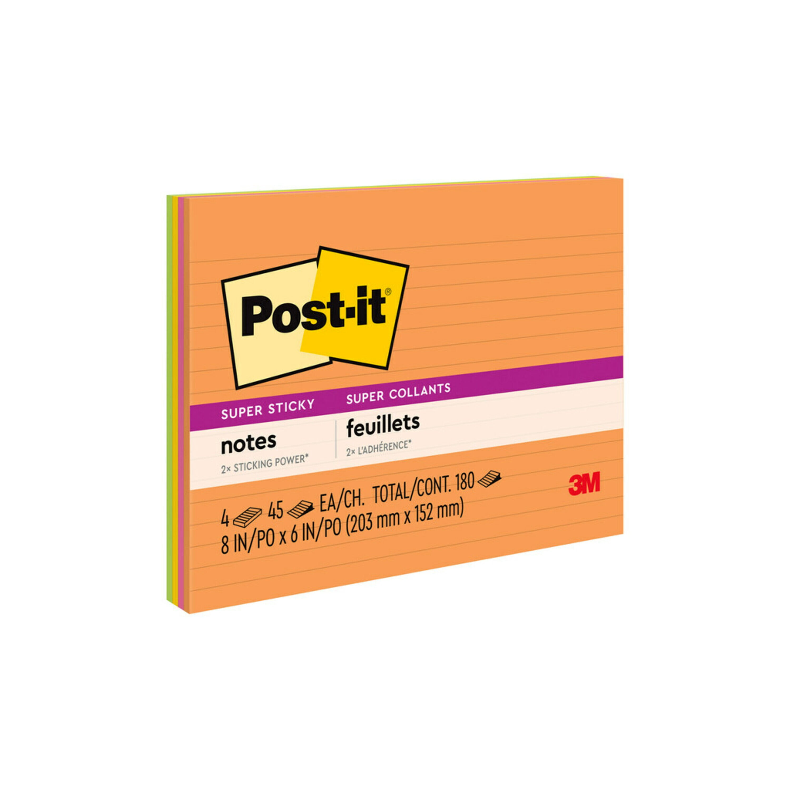 Post-it Super Sticky Notes, Lined, 6 in x 8 in, Orange, 1 Pad - Walmart.com