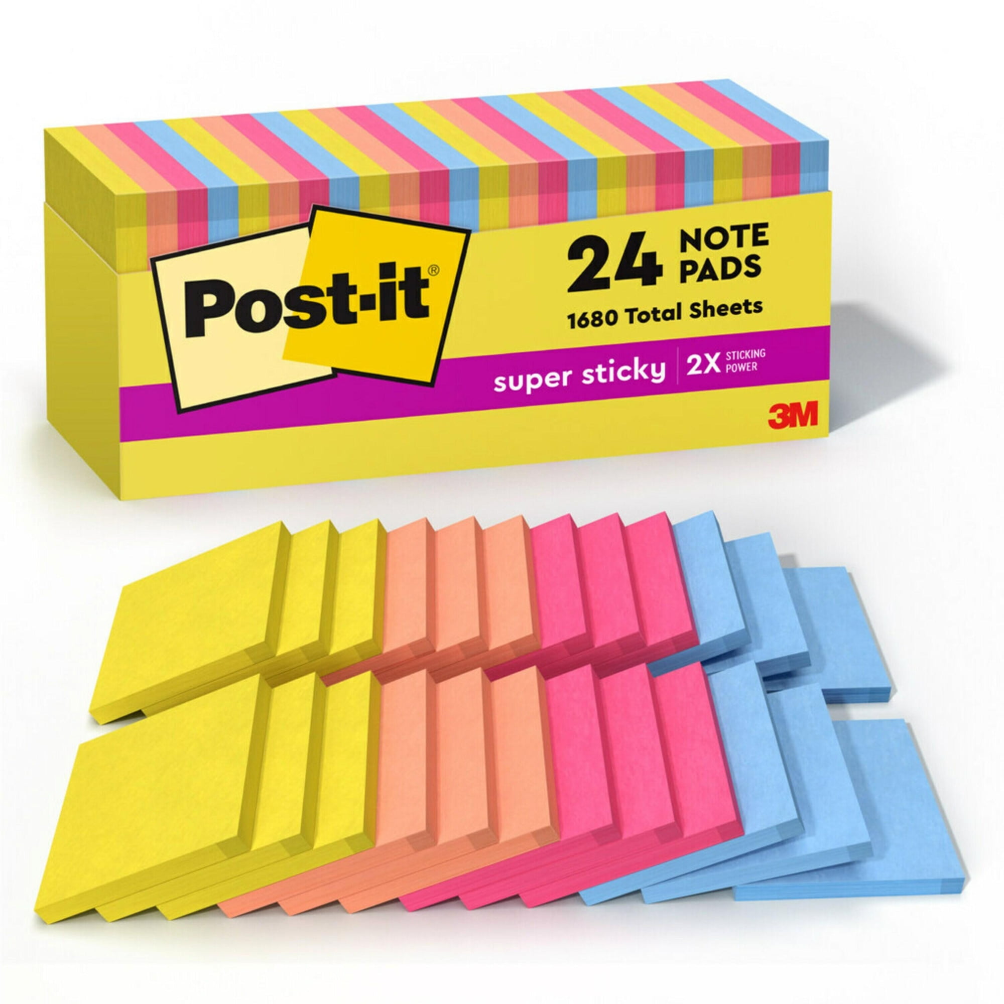 Post-it Super Sticky Notes - Summer Joy Collection - 3" x 3" Plain, 24 ...