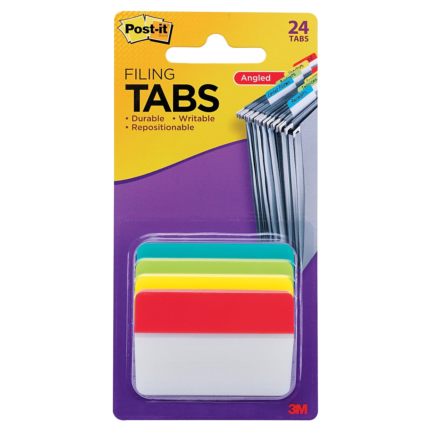 Post-it Tabs 2" Wide Angled Solid Assorted Colors 24 Tabs/Pack 576 ...