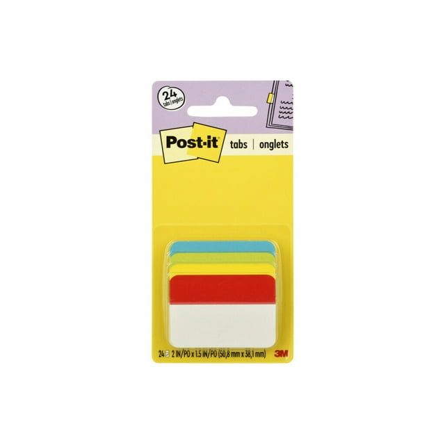 Post-it® Tabs, 2 in. Angled Solid, Assorted Primary Colors, 6 Tabs ...