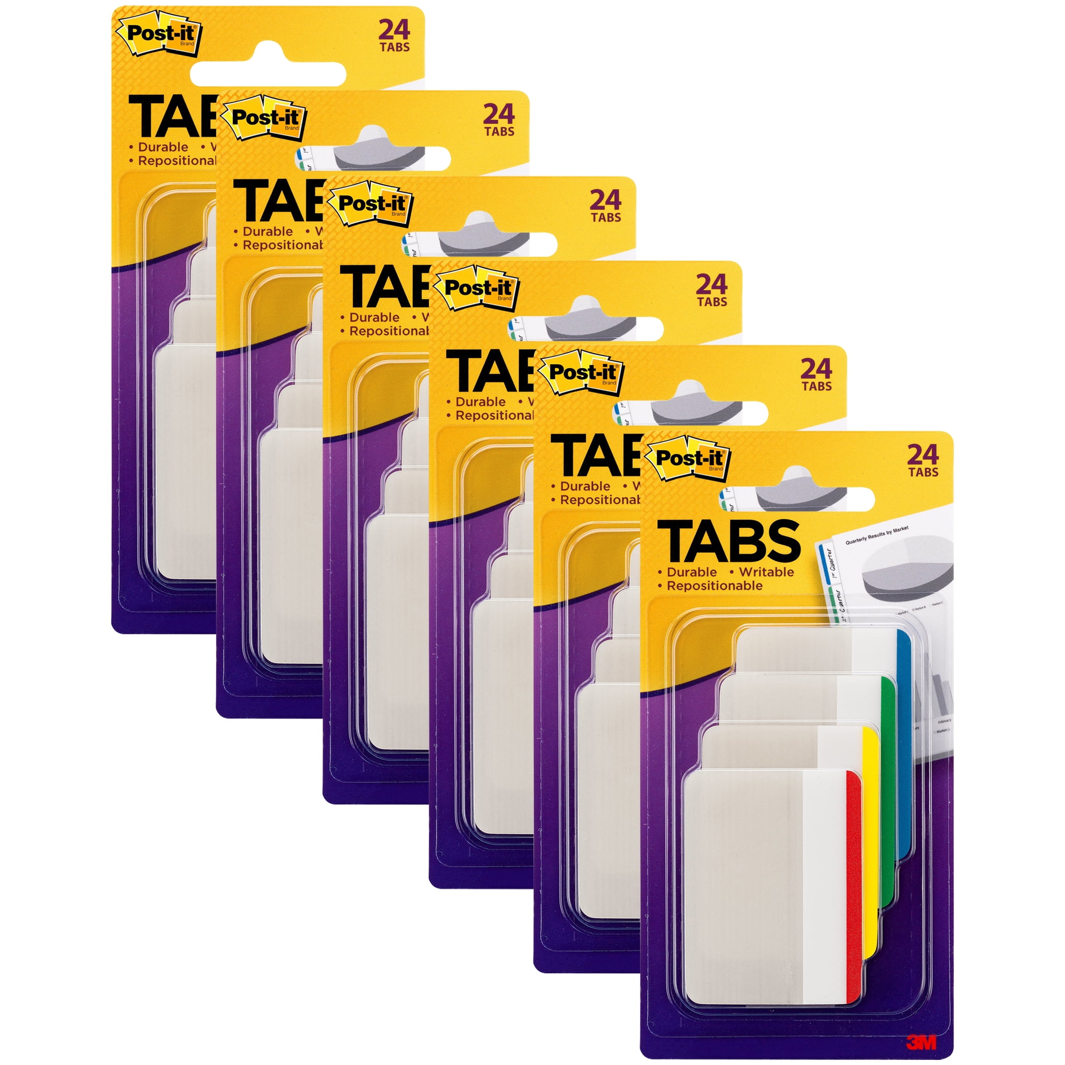 Post-it Tabs, Assorted Primary Colors, 24 Per Pack, 6 Packs - Walmart.com