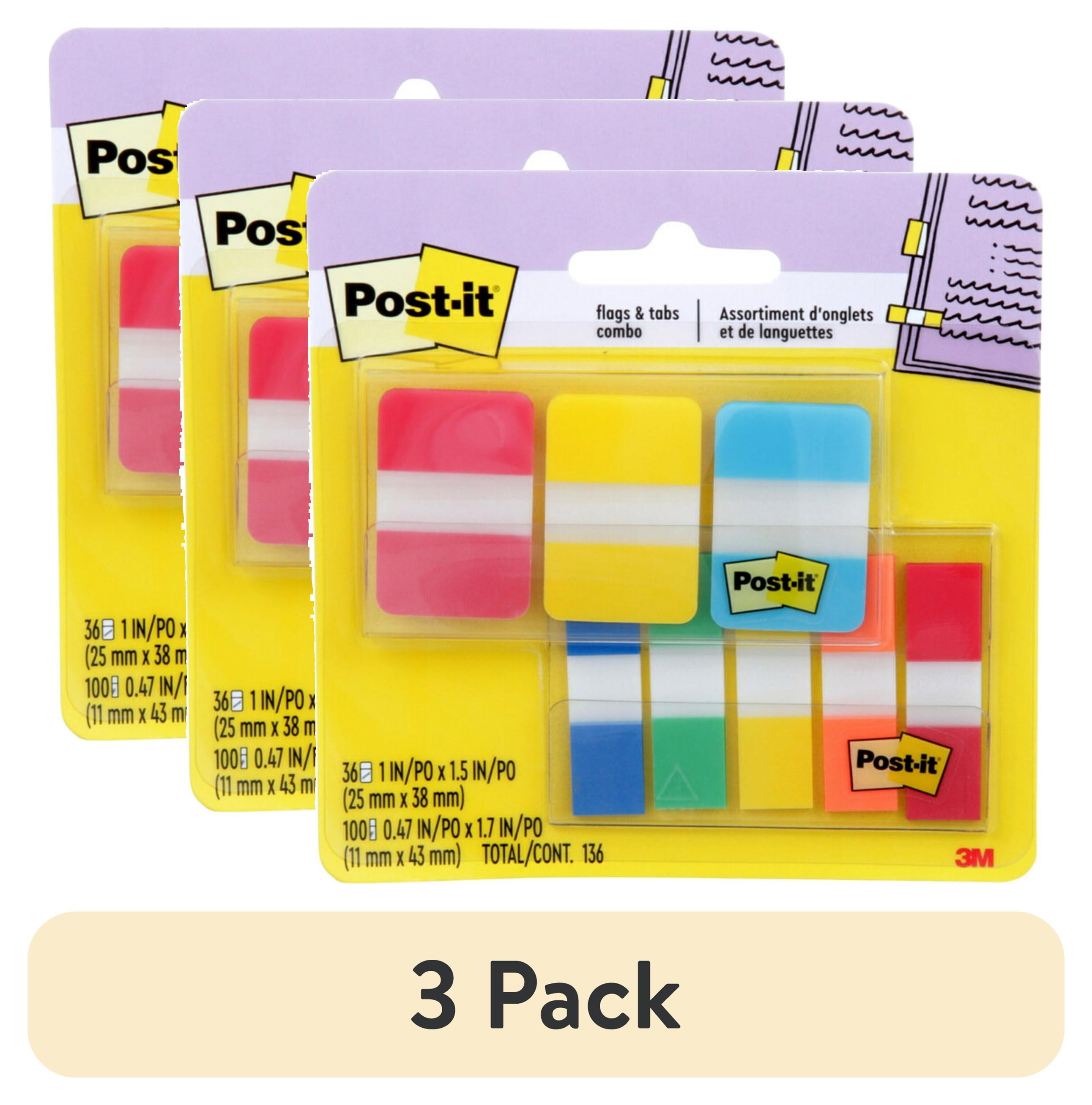 (3 pack) Post-it Tabs and Flags Combo Pack, 1 in Wide Tabs and .47 in ...