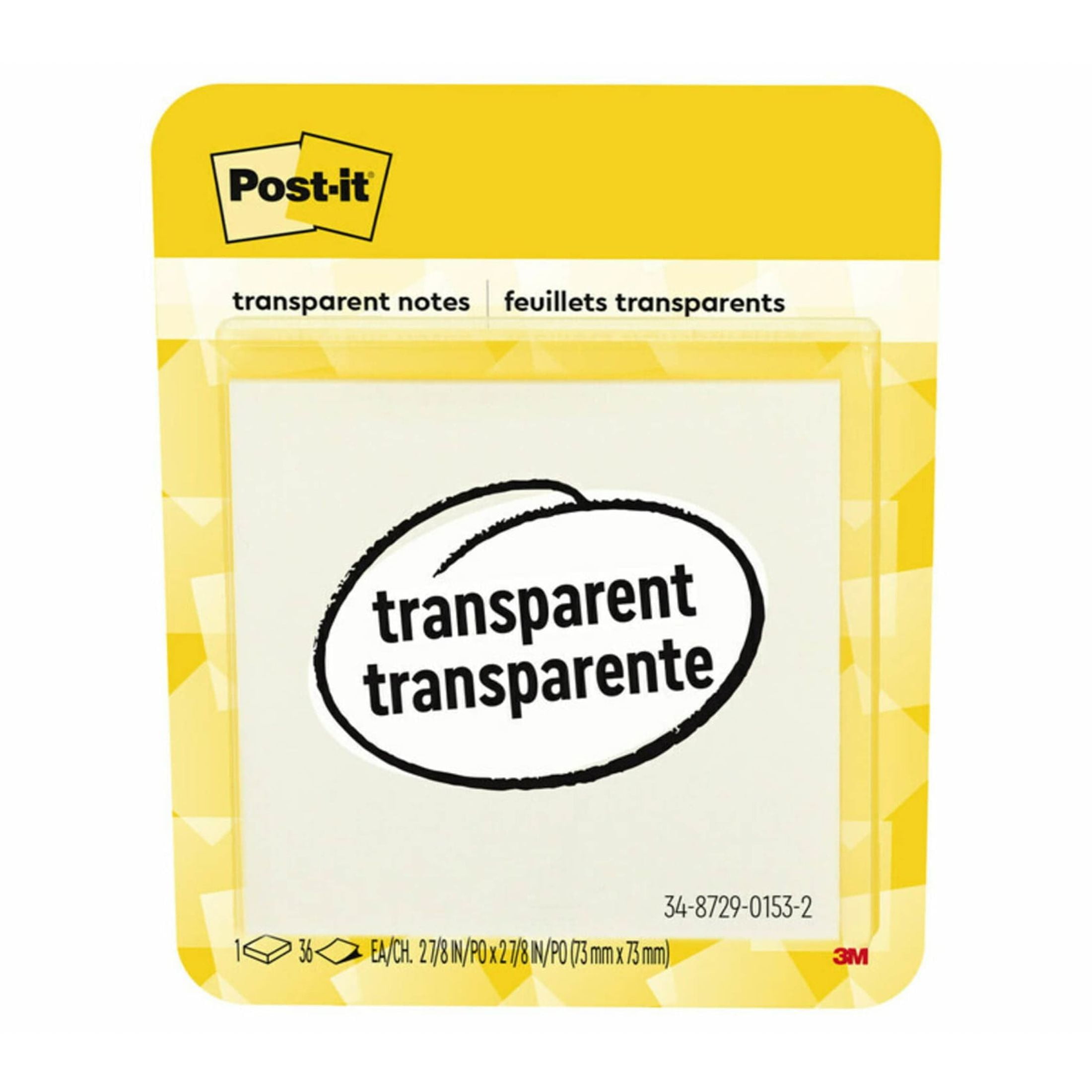 Post-it Transparent Notes, Clear, 2.8 in. x 2 .8 in., 36 Sheets, 1 Pad ...