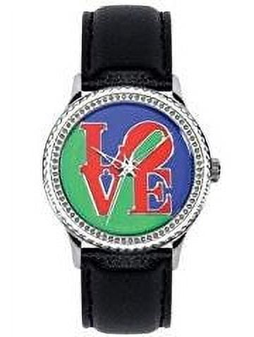Postage Stamp Love Black Leather Band Watch - Walmart.com