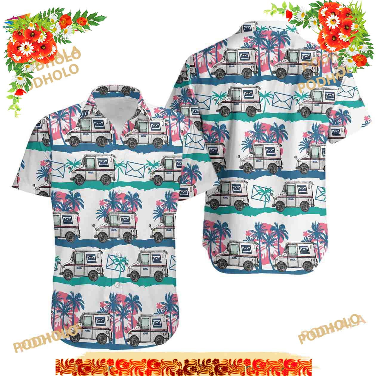 Postal Worker Trucks Coconuts Pattern Summer Hawaiian Shirt - Walmart.com