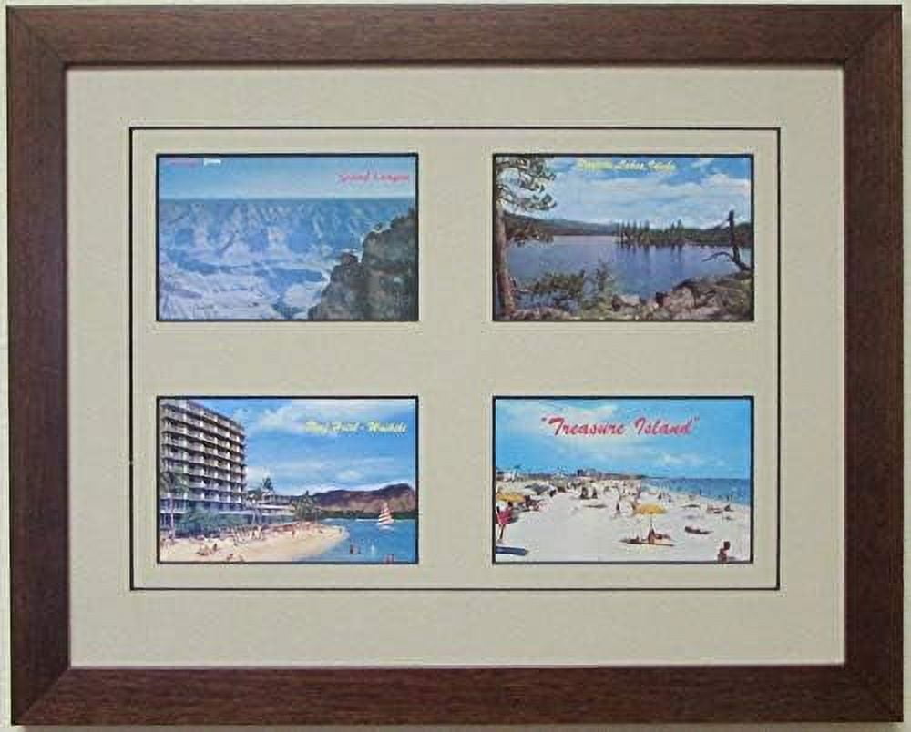 Postcard Frame for 4 Postcards 3.5" X 5.5" with Tan Mat (Walnut Frame ...