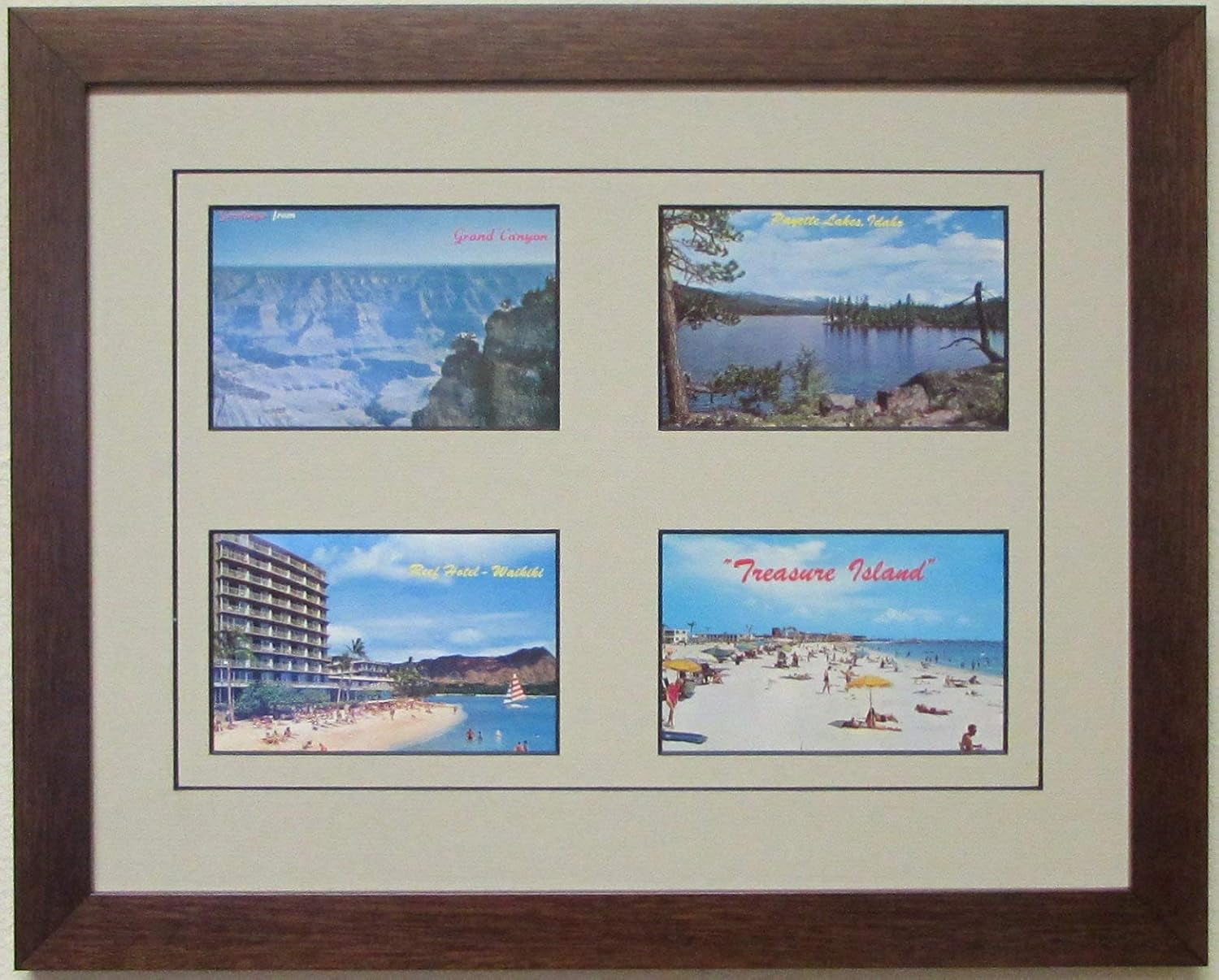 Postcard Frame for 4 Postcards 3.5" X 5.5" with Tan Mat (Walnut Frame ...
