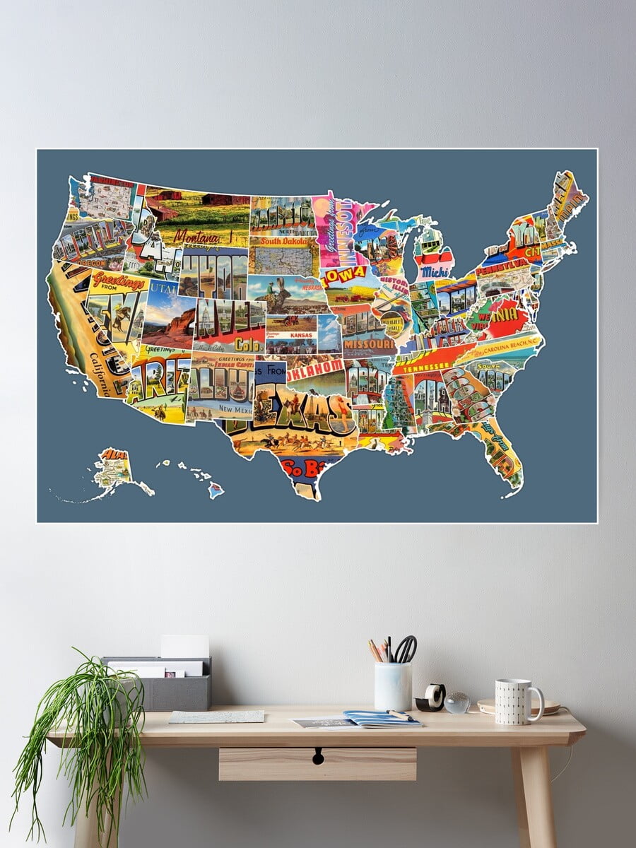 Postcards Of The United States Vintage Usa All 50 States Map Choose ...