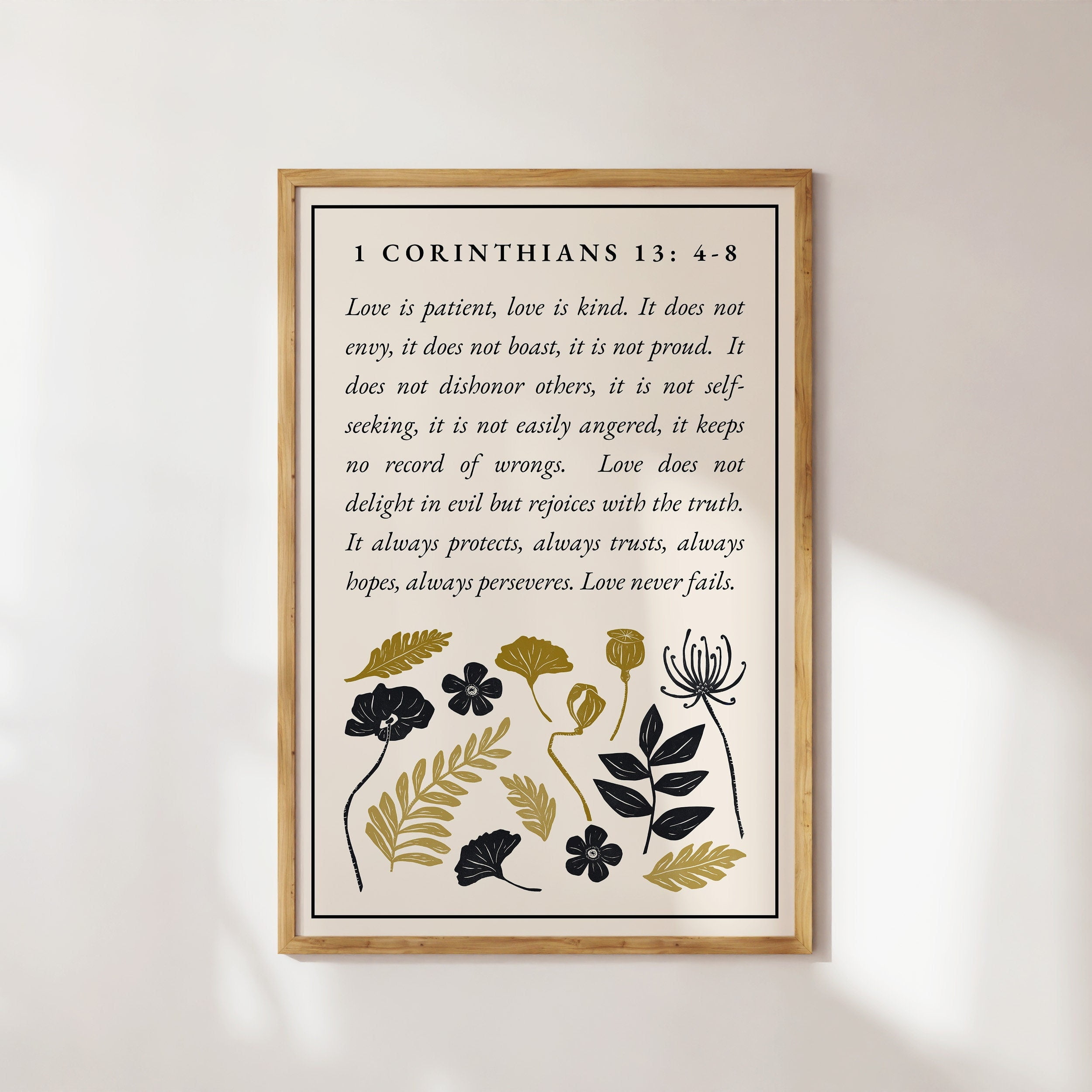 Poster 1 Corinthians 13 Christian Wall Art Bible Verse Linocut Poster ...