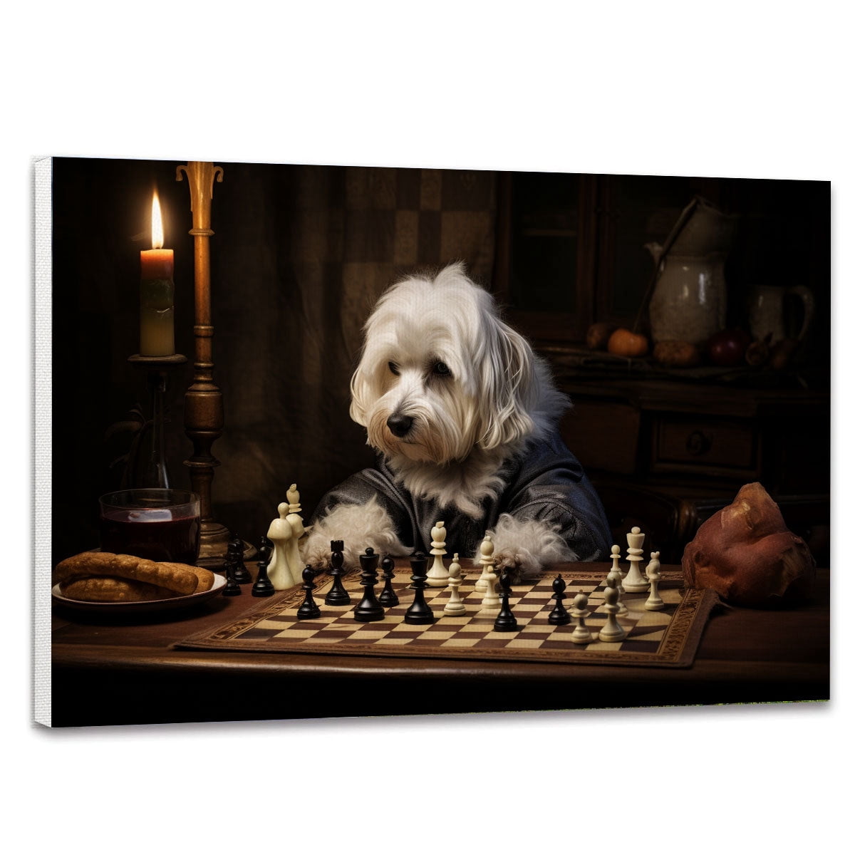 Poster 12x8in Wall Art - Dog Playing Chess Poster - Curly Coated ...