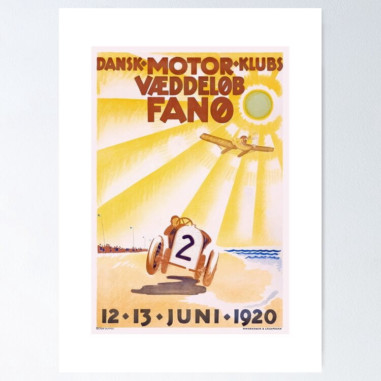 Poster 1920 DENMARK Dansk Motor Klubs Racing - Unframed Poster, 24x36 ...