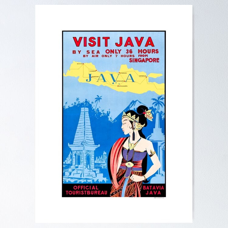 Poster 1930 VISIT JAVA Indonesia Travel - Unframed Poster, 24x36 ...