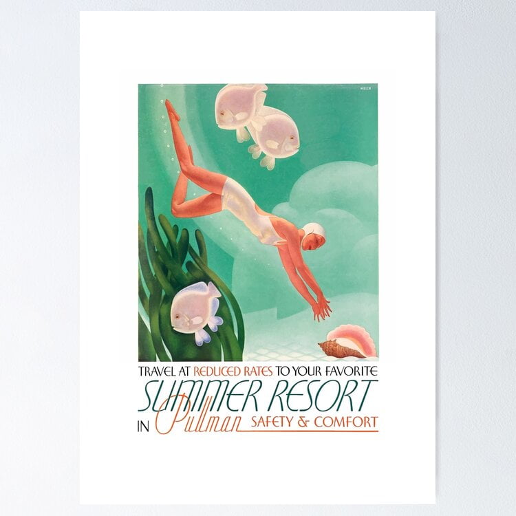 Poster 1935 Pullman Summer Resort Train Travel - Unframed Poster, 12x18 ...