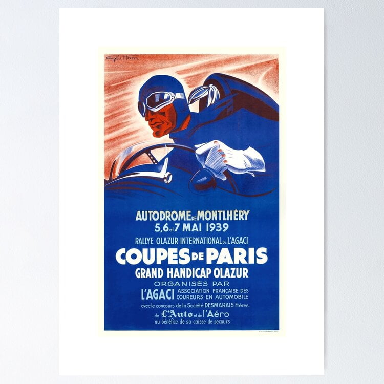 Poster 1939 Coupes De Paris Grand Prix Racing - Unframed Poster, 12x18 ...