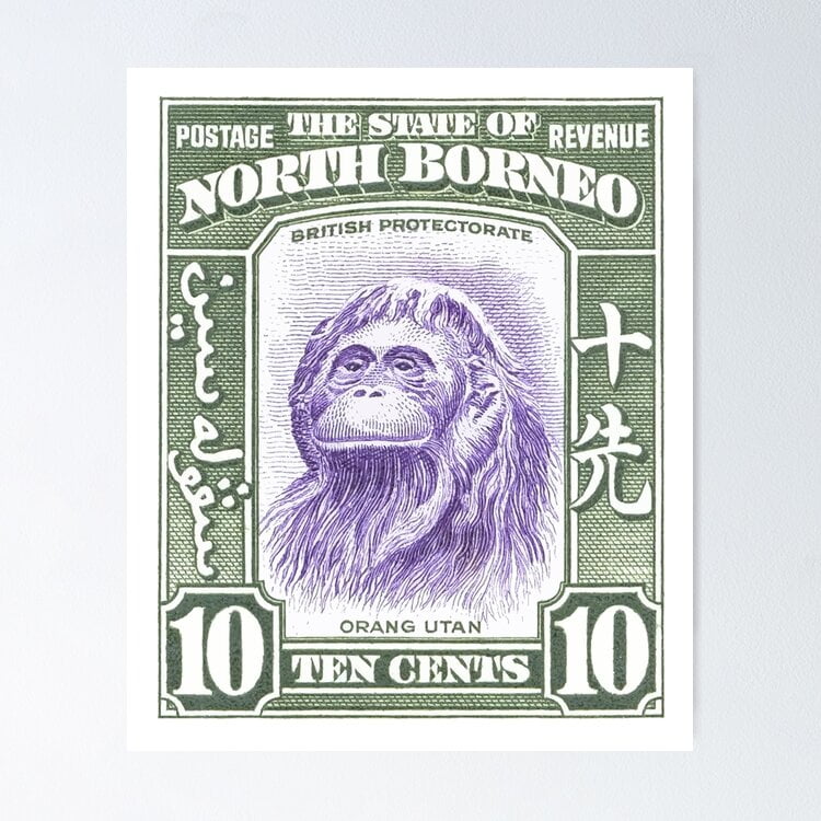 Poster 1939 North Borneo Orangutan Stamp - Unframed Poster, 12x18 - Walmart.com