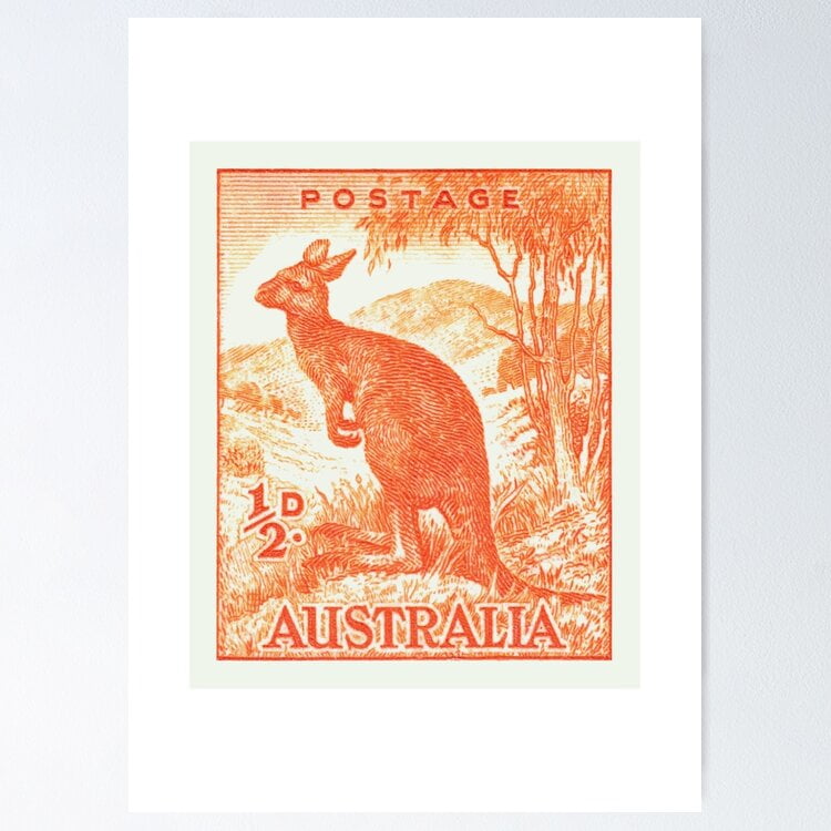 Poster 1949 AUSTRALIA Kangaroo Postage Stamp - Unframed Poster, 12x18 ...