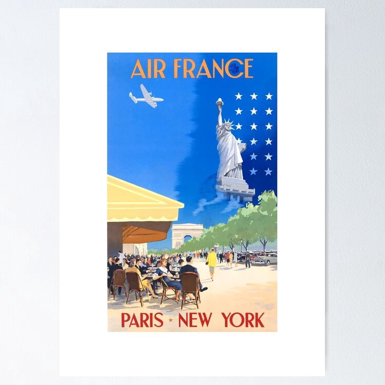 Poster 1951 Paris New York Air France Advertising - Unframed Poster ...