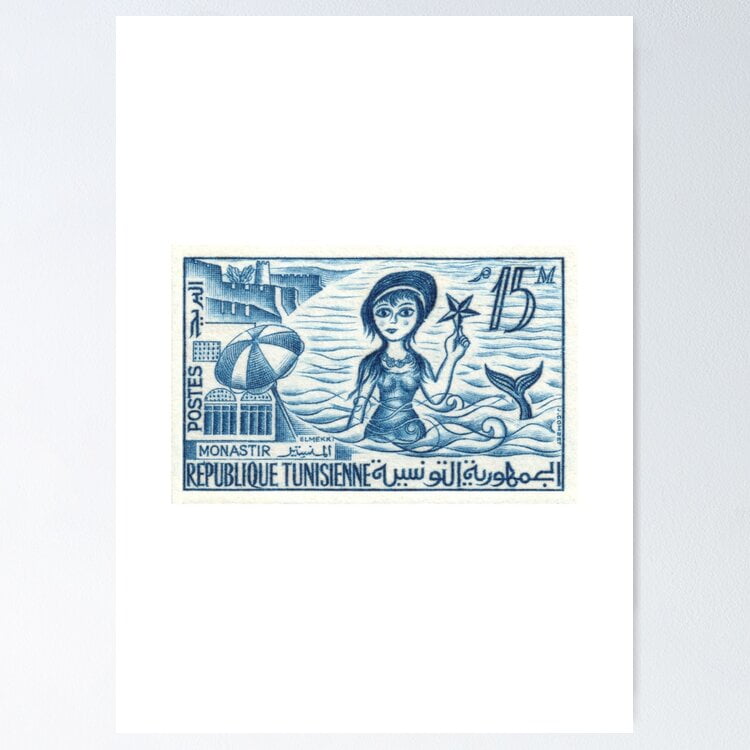 Poster 1959 TUNISIA Monastir Mermaid Postage Stamp - Unframed Poster ...